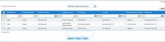 Attendance Regularization Approval