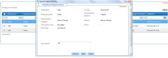 Attendance Regularization Approval