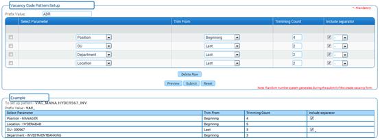 Create Vacancy Code pattern