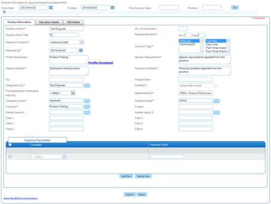 Create Vacancy Line Manager